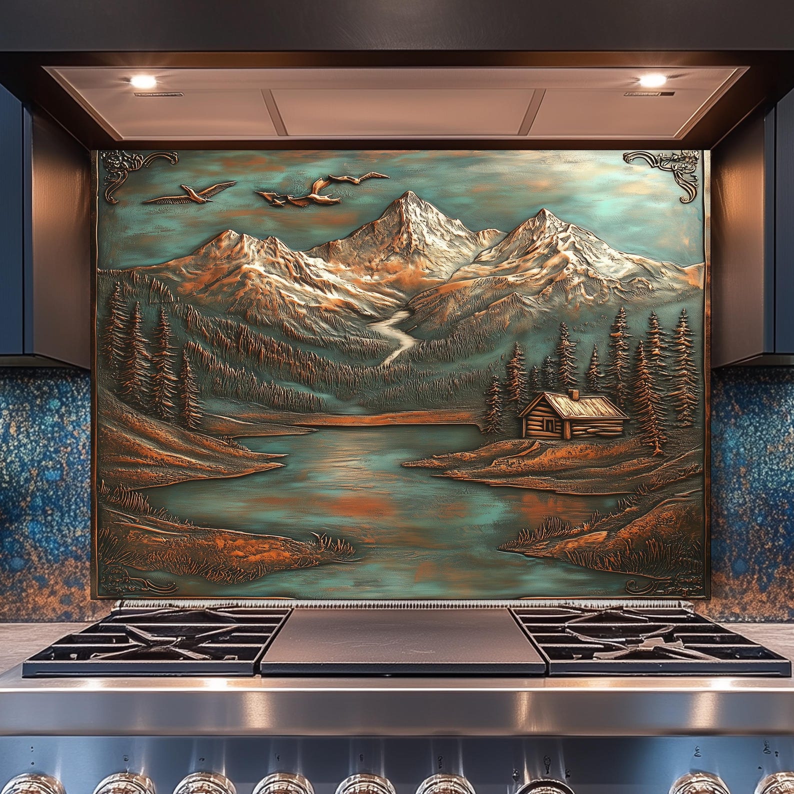 Mountain Cabin Kitchen Backsplash: Rustic Tempered Glass Stove ...