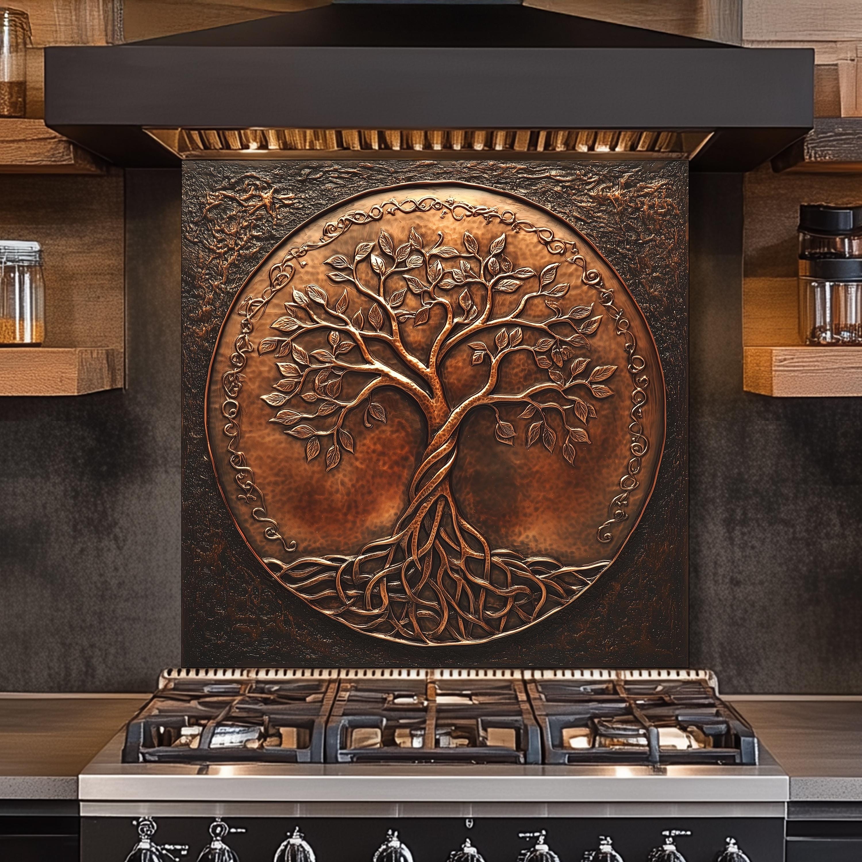 Tree of Life Kitchen Backsplash: Copper Look Tempered Glass Tile - Etsy