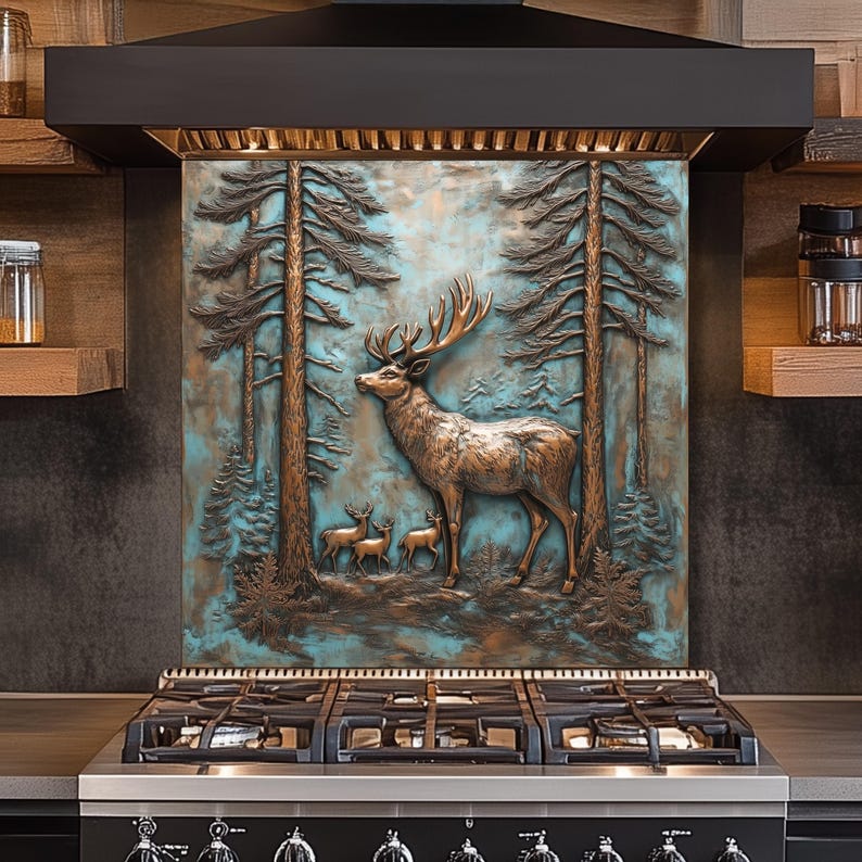 Deer Backsplash for Kitchen, Deer in the Woods Kitchen Backsplash ...