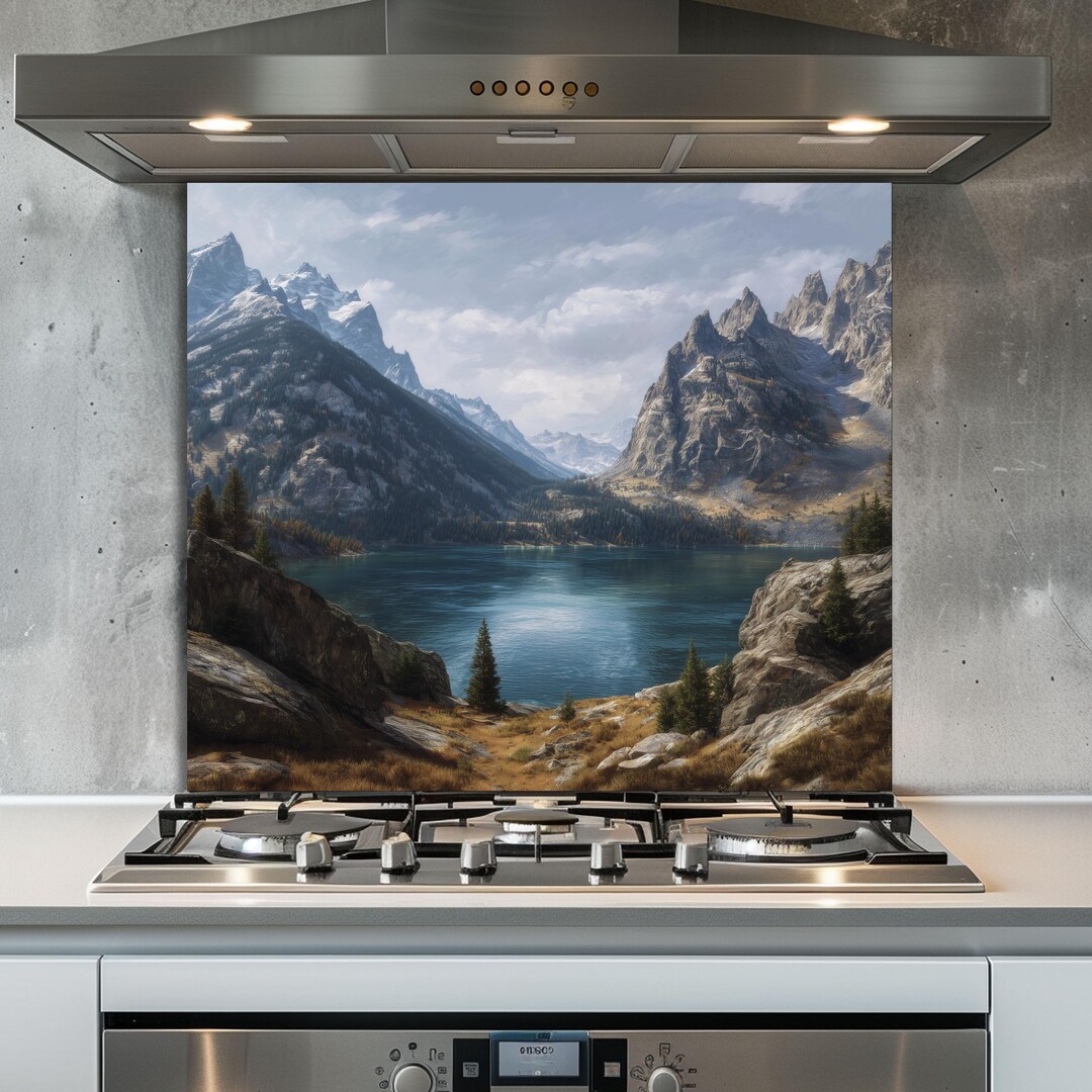 Mountain Lake Tempered Glass Backsplash – Scenic Kitchen Decor - Etsy