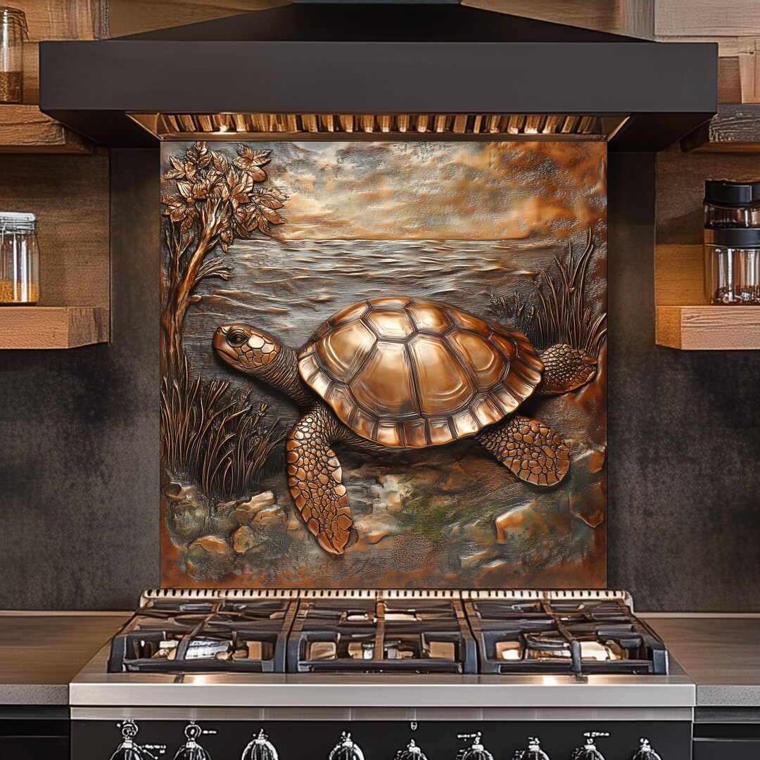 Turtle Backsplash for Kitchen, Loggerhead Turtle Kitchen Backsplash ...