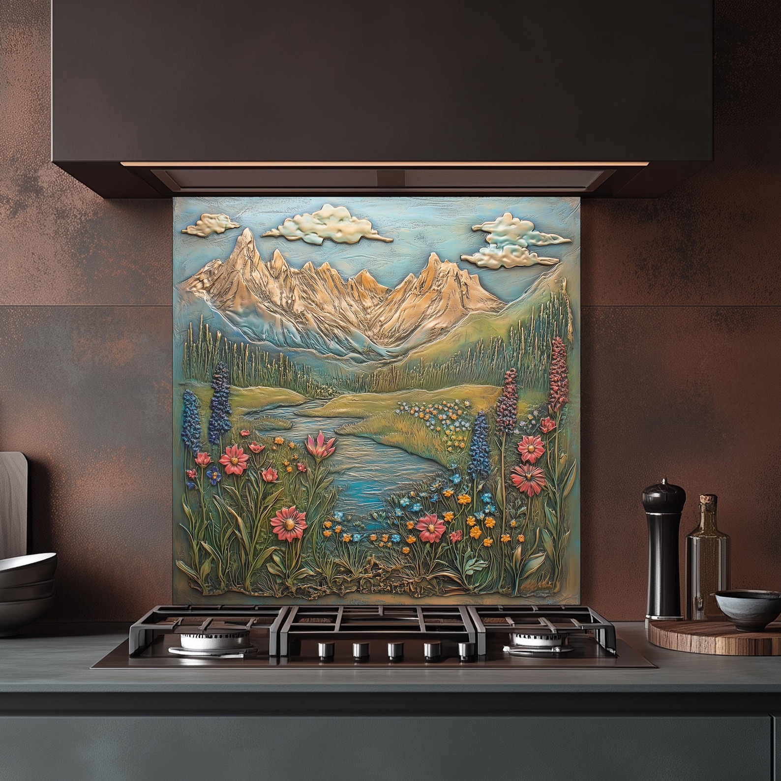 Mountain Landscape Backsplash for Kitchen, Wildflower Kitchen ...