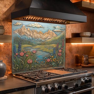 Mountain Landscape Backsplash for Kitchen, Wildflower Kitchen ...