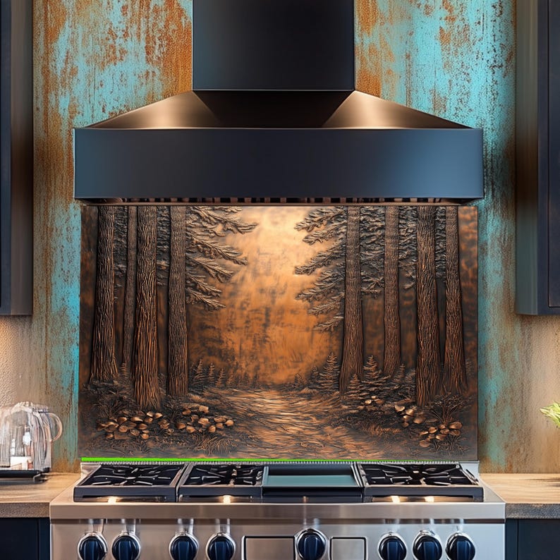 Forest Path Backsplash for Kitchen, Pine Tree Scene Kitchen Backsplash ...
