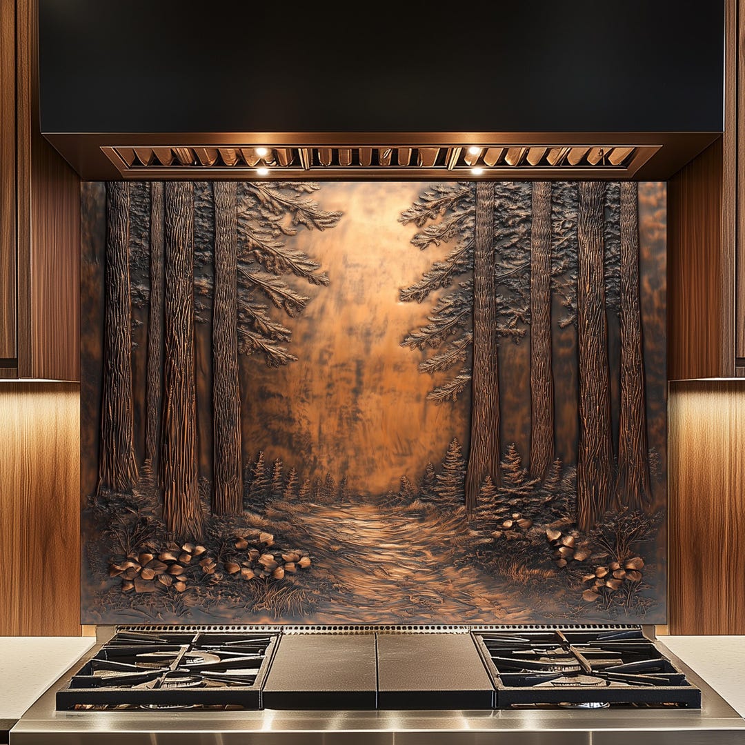 Forest Path Backsplash for Kitchen, Pine Tree Scene Kitchen Backsplash ...