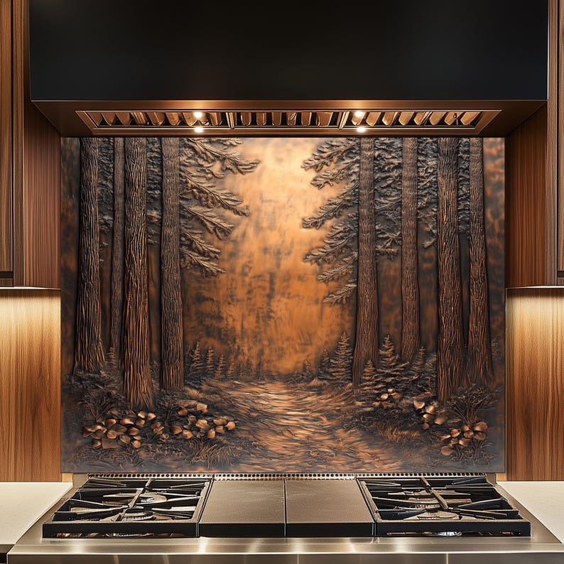 Forest Path Backsplash for Kitchen, Pine Tree Scene Kitchen Backsplash ...