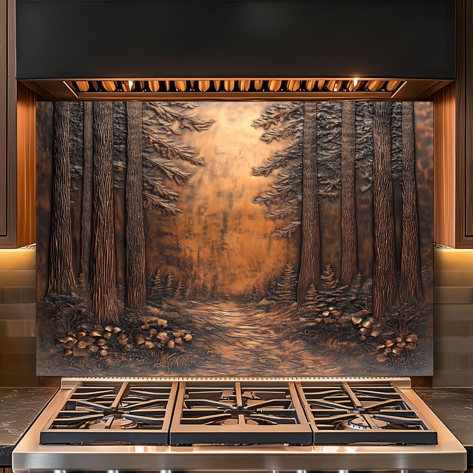 Forest Path Backsplash for Kitchen, Pine Tree Scene Kitchen Backsplash, Unique Stove Splashback ...