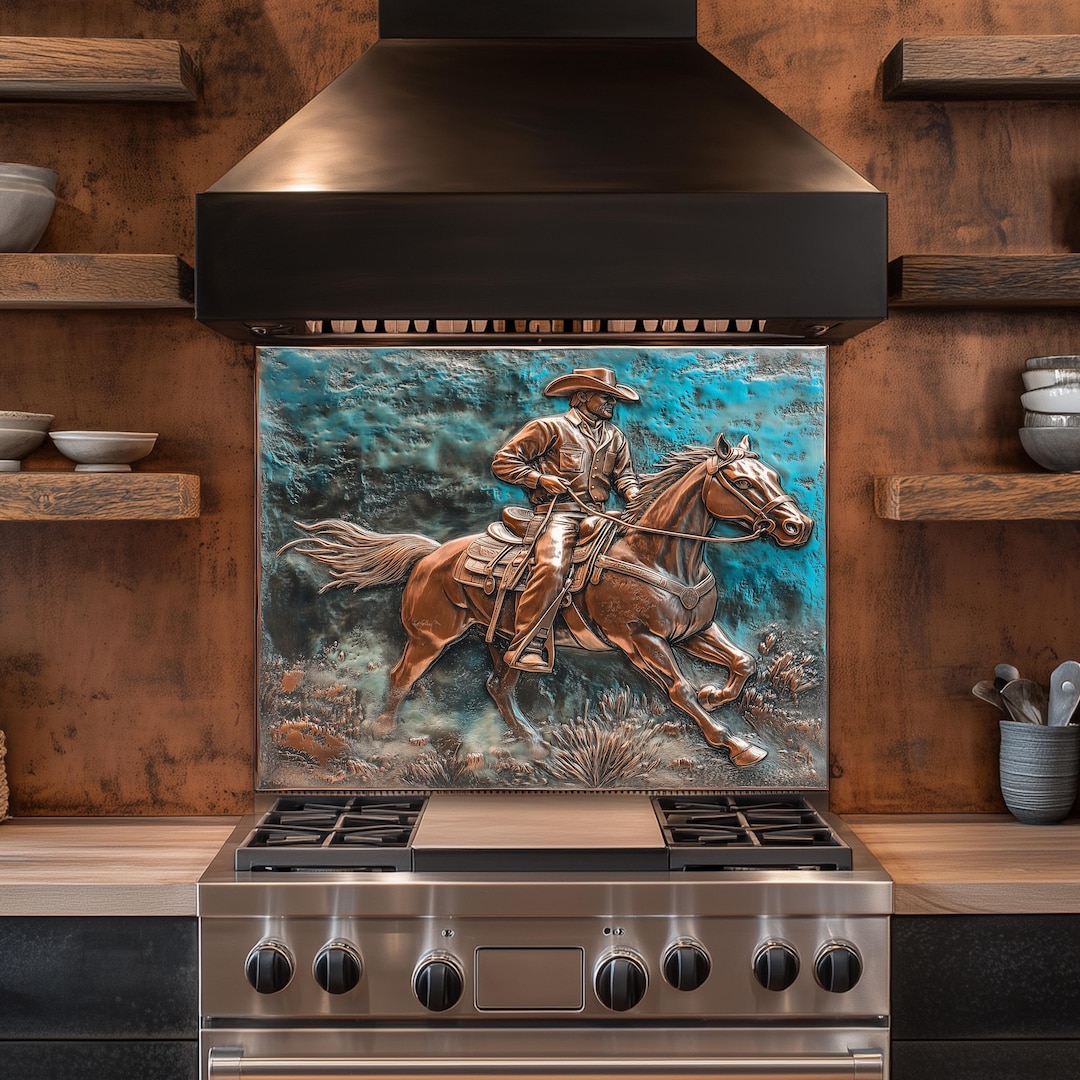 Western Cowboy Kitchen Backsplash Panel, Rustic Horse Kitchen ...