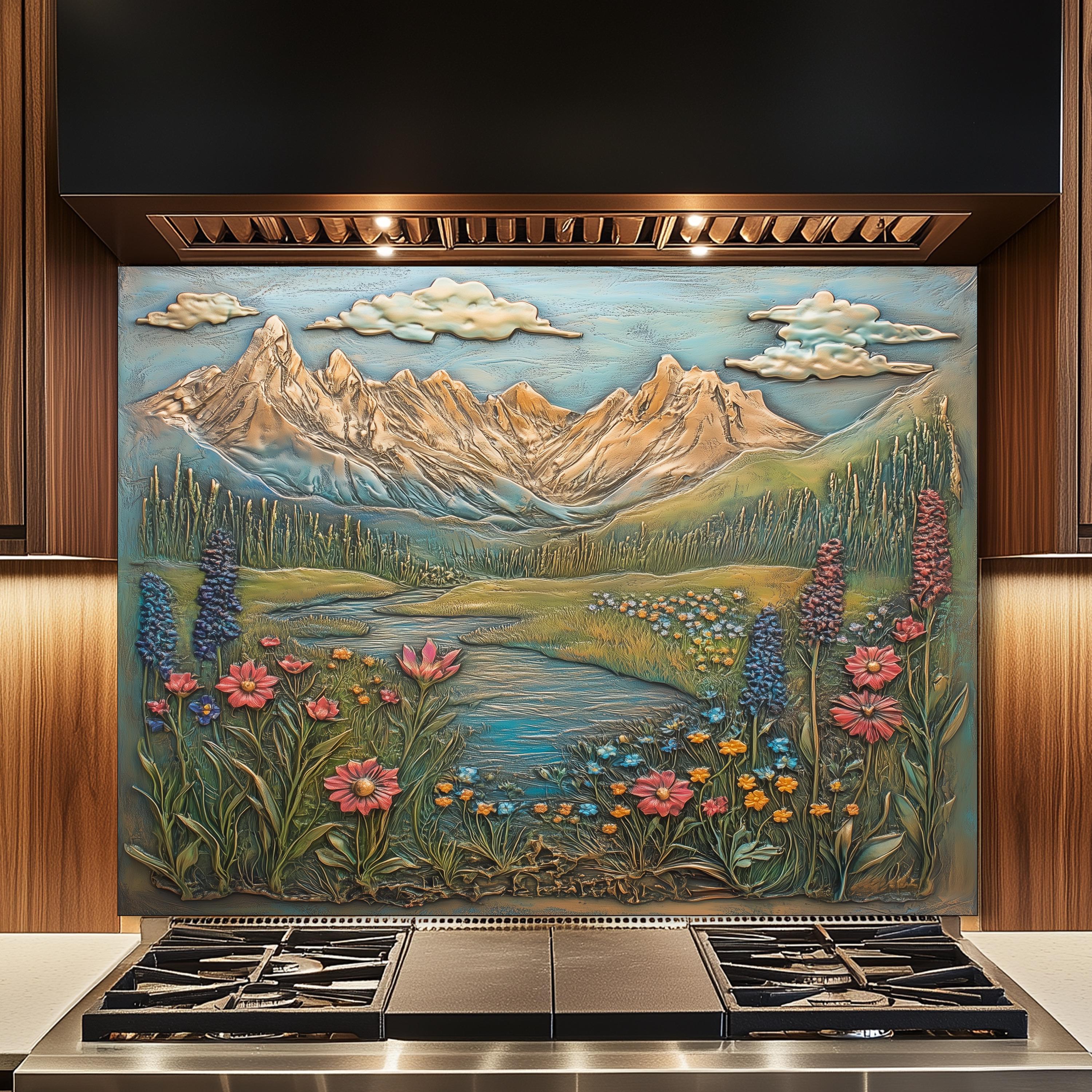 Mountain Landscape Backsplash for Kitchen, Wildflower Kitchen ...
