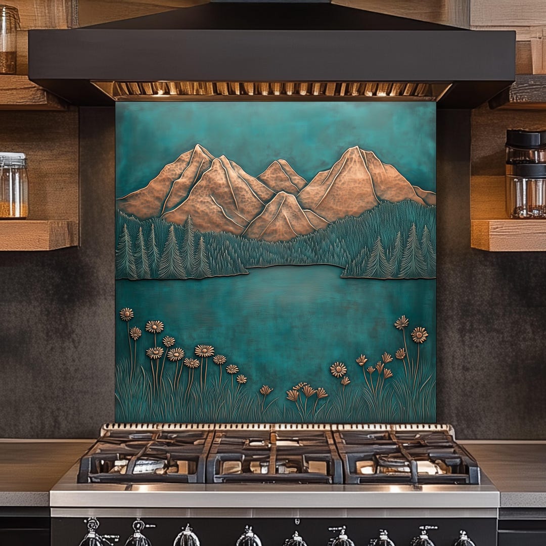 Mountain Backsplash for Kitchen, Wildflower Kitchen Backsplash, Unique ...