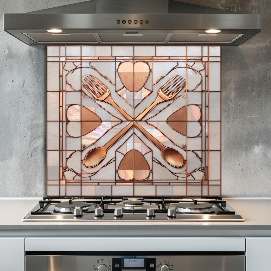 Copper Cutlery Glass Backsplash, Kitchen Utensil Splashback Panel ...