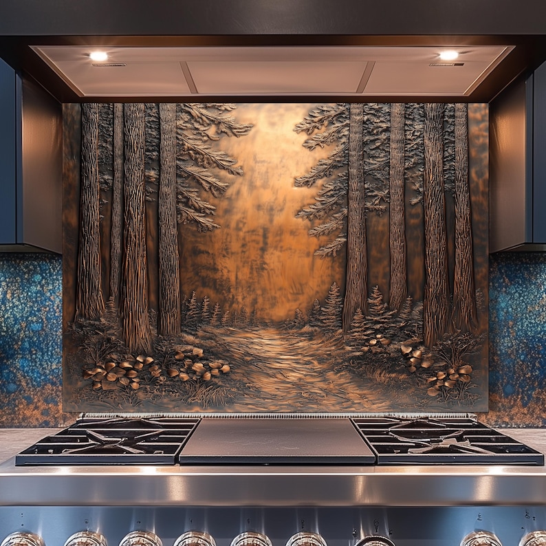 Forest Path Backsplash for Kitchen, Pine Tree Scene Kitchen Backsplash, Unique Stove Splashback ...