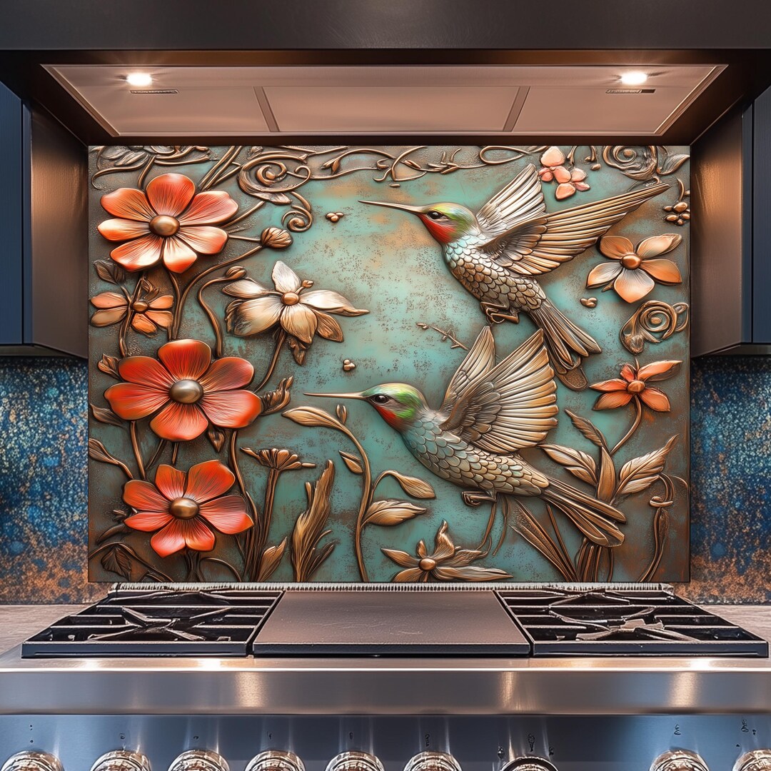Hummingbird Floral Glass Backsplash – Tempered Glass Kitchen Panel - Etsy