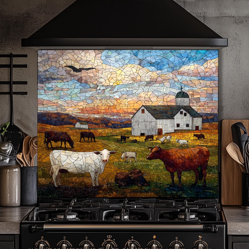 Country Farm Glass Backsplash, Rustic Mosaic Kitchen Splashback Panel ...