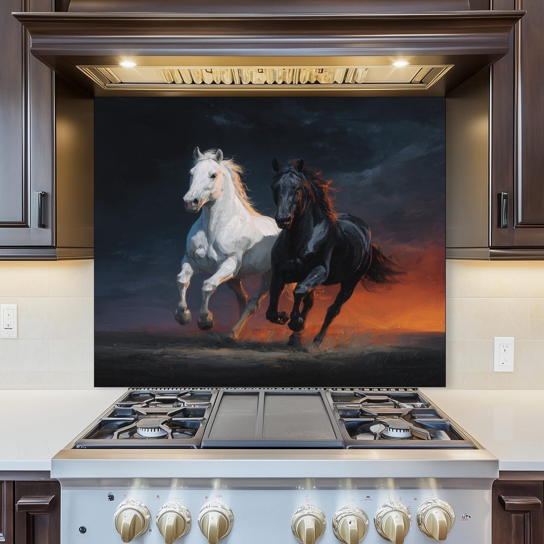 Wild Horses Tempered Glass Kitchen Backsplash: Heat Resistant Art Panel ...