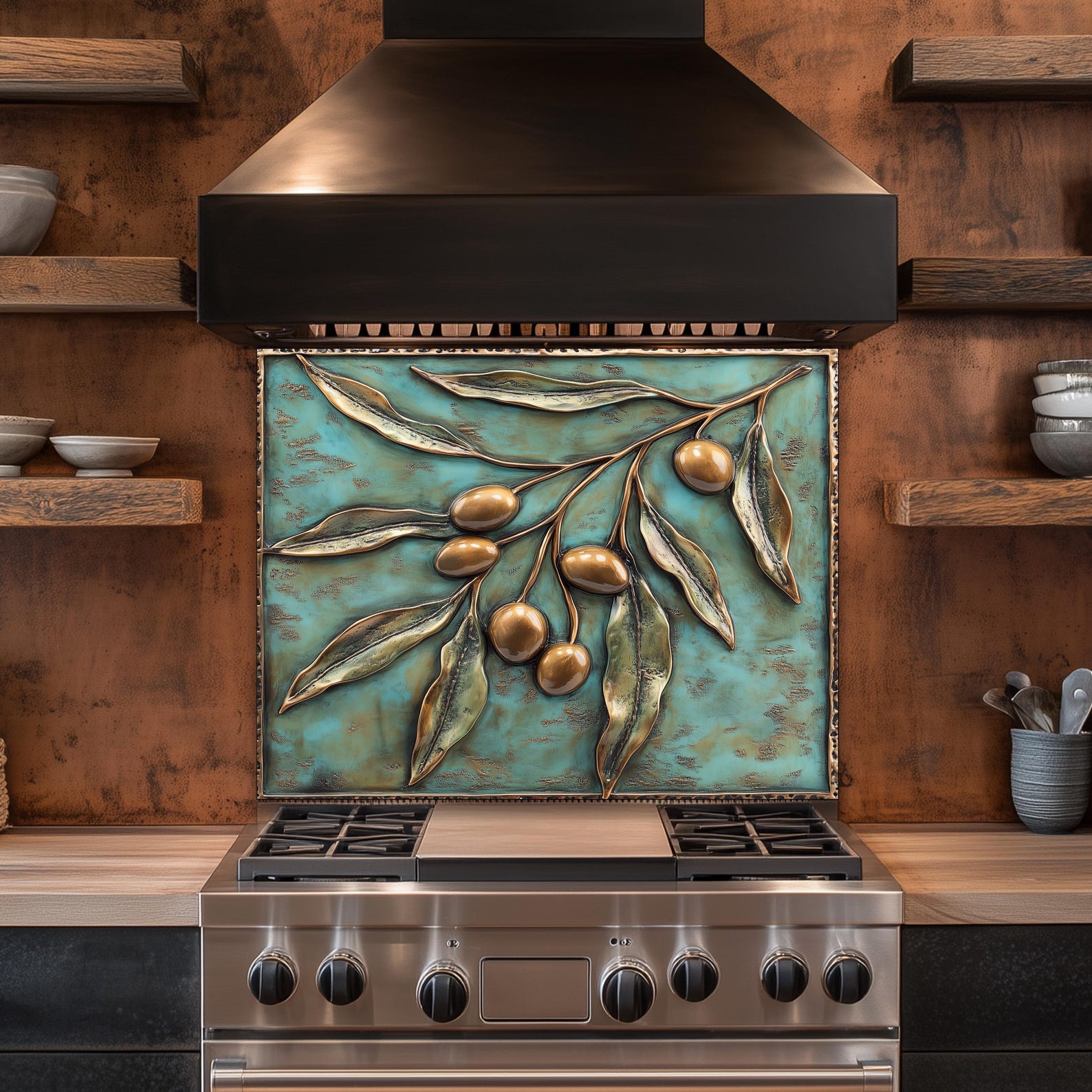 Olive Branch Glass Backsplash for Kitchen, Olives Kitchen Backsplash ...