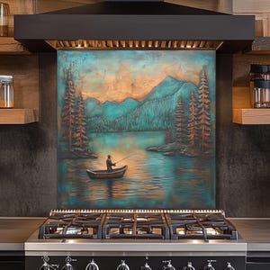 Fisherman Backsplash for Kitchen, Lake and Mountain Kitchen Backsplash, Unique Stove Splashback ...