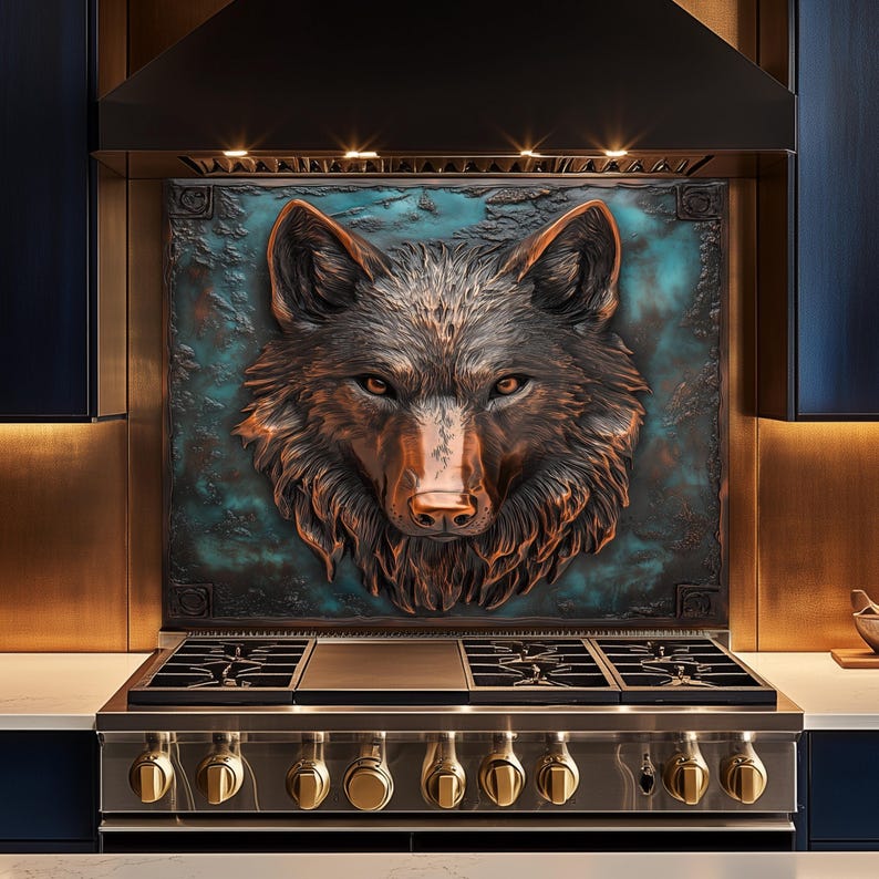 Wolf Head Backsplash for Kitchen, Wilderness Kitchen Backsplash, Unique ...