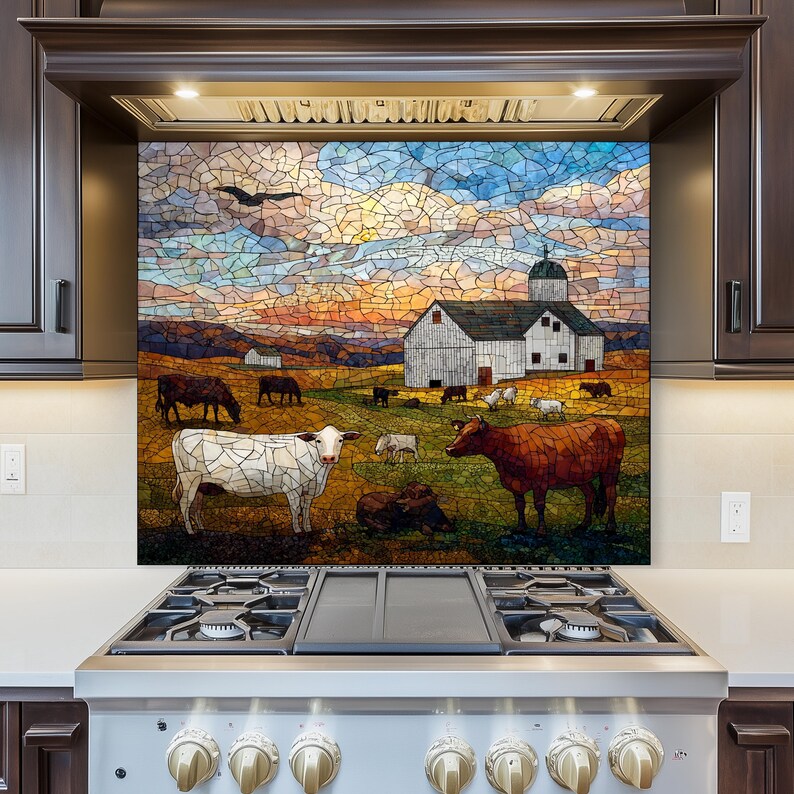 Country Farm Glass Backsplash, Rustic Mosaic Kitchen Splashback Panel ...