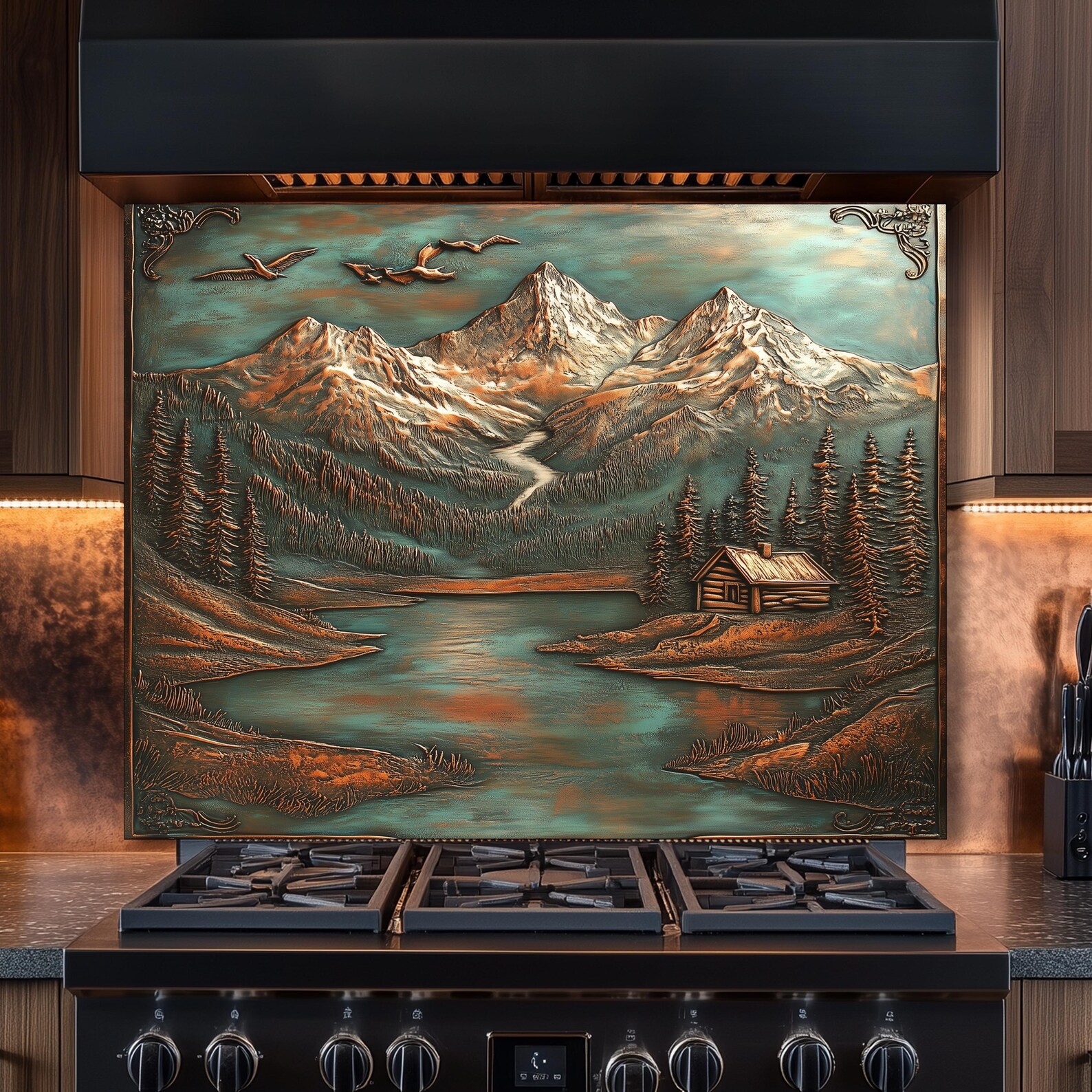 Mountain Cabin Kitchen Backsplash: Rustic Tempered Glass Stove ...