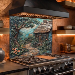 Forest House Backsplash for Kitchen, House in Forest Kitchen Backsplash, Unique Stove Splashback ...