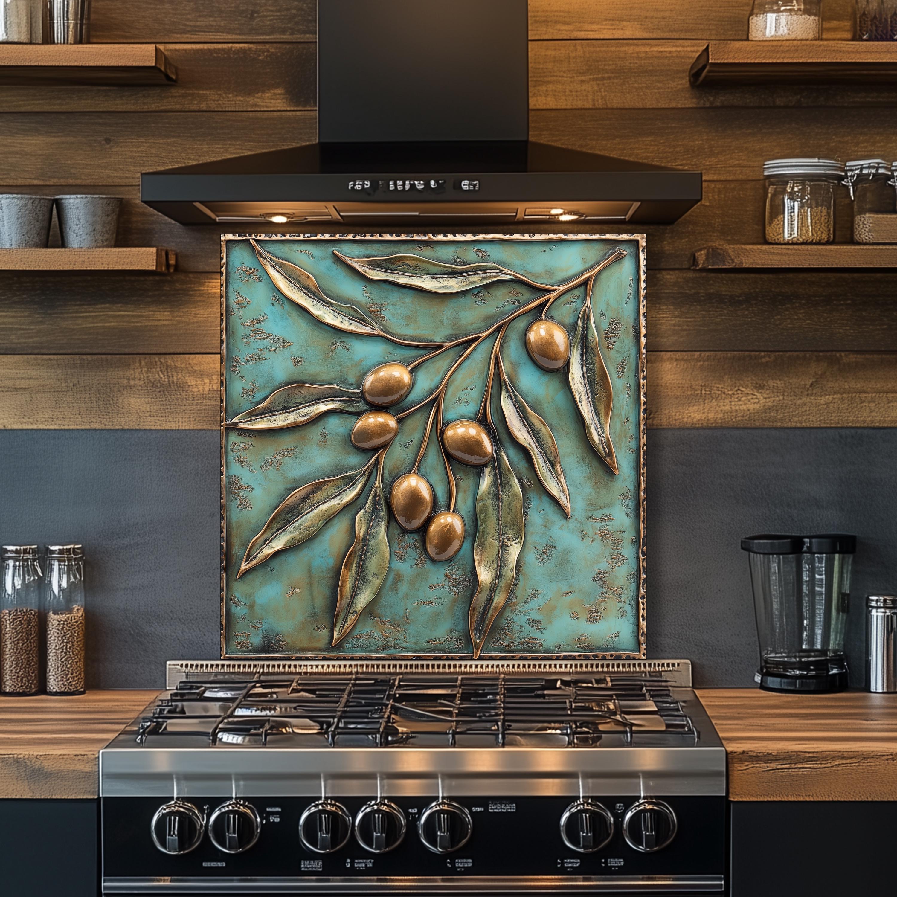 Olive Branch Glass Backsplash for Kitchen, Olives Kitchen Backsplash ...