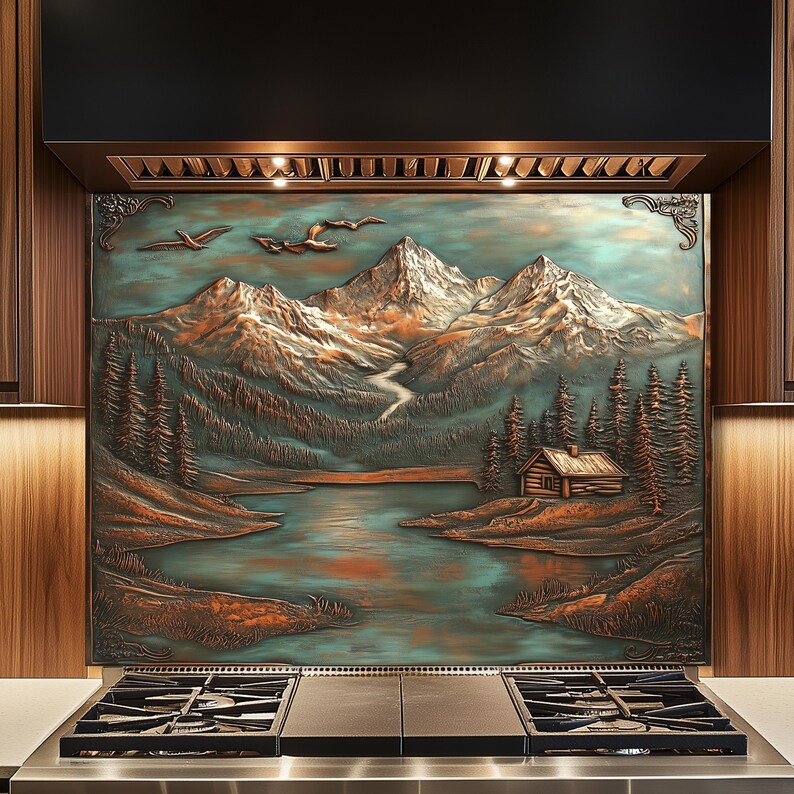 Mountain Cabin Kitchen Backsplash: Rustic Tempered Glass Stove ...