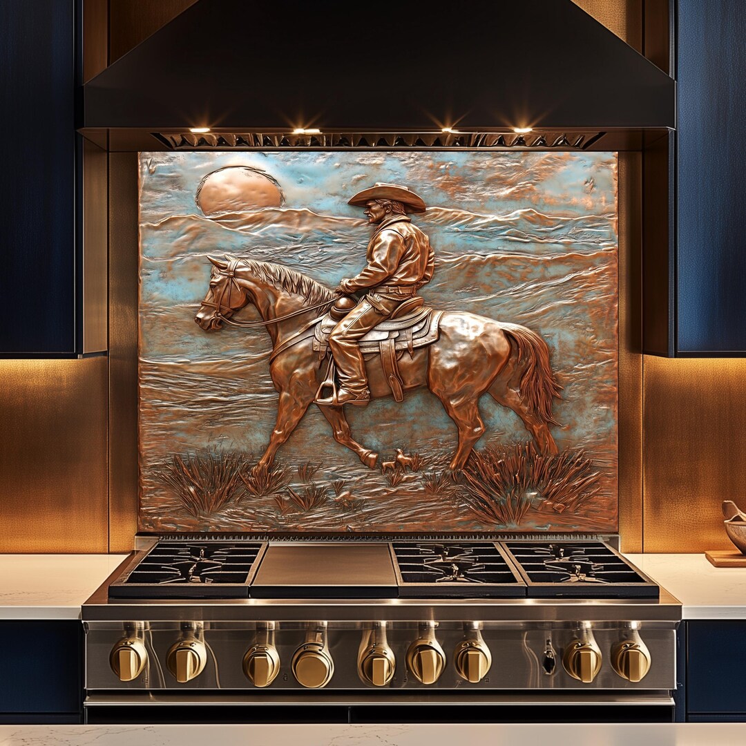Cowboy With Horse Backsplash for Kitchen, Cowboy on Horseback ...