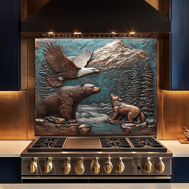 Black Hawk, Bear & Wolf Tempered Glass Kitchen Backsplash - Etsy