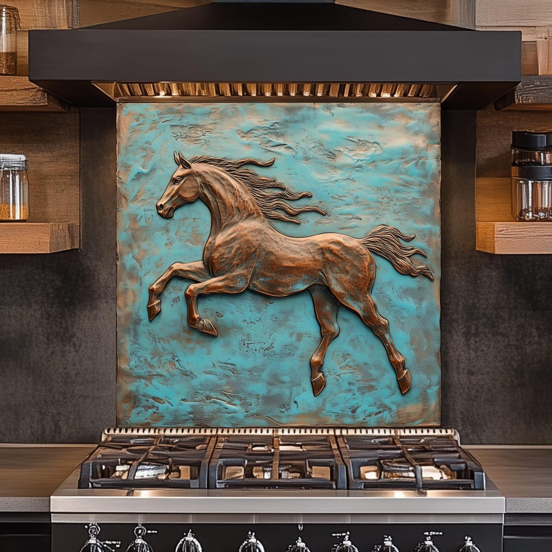 Rustic Horse Backsplash for Kitchen, Galloping Horse Kitchen Backsplash ...