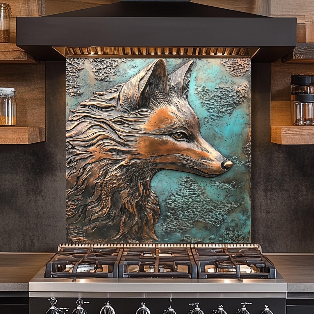 Fox Copper Embossed Metal Backsplash - Turquoise Patina Wildlife Design ...