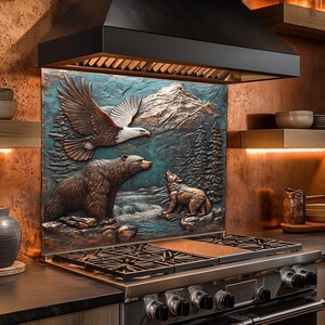 Black Hawk, Bear & Wolf Tempered Glass Kitchen Backsplash - Etsy