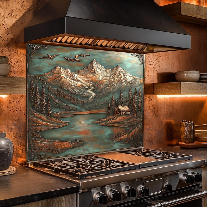 Mountain Cabin Kitchen Backsplash: Rustic Tempered Glass Stove ...