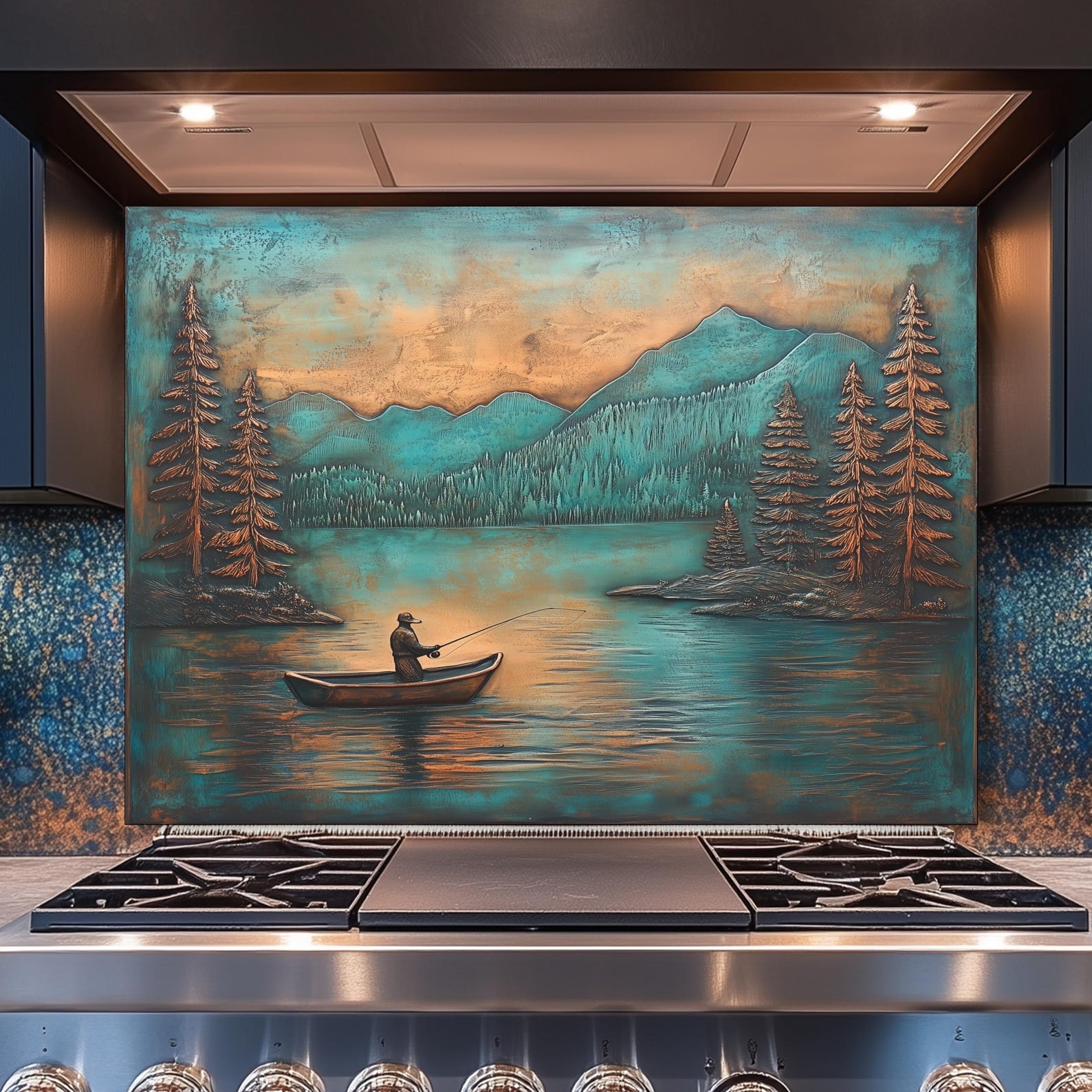 Fisherman Backsplash for Kitchen, Lake and Mountain Kitchen Backsplash, Unique Stove Splashback ...