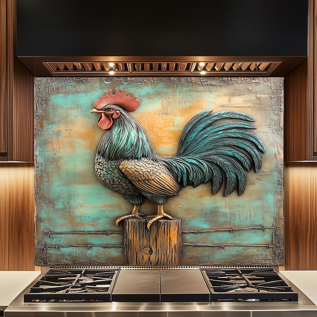 Rooster Backsplash for Kitchen, Cockerel Kitchen Backsplash, Unique ...