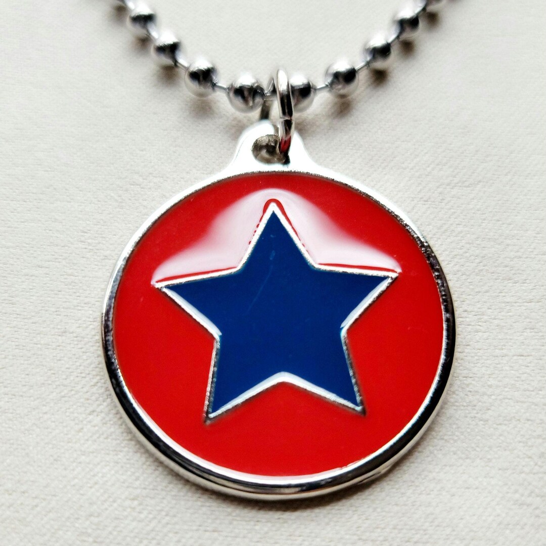 Large Red and Blue Star "dog Tag" Ball Chain Necklace - 18" - Etsy
