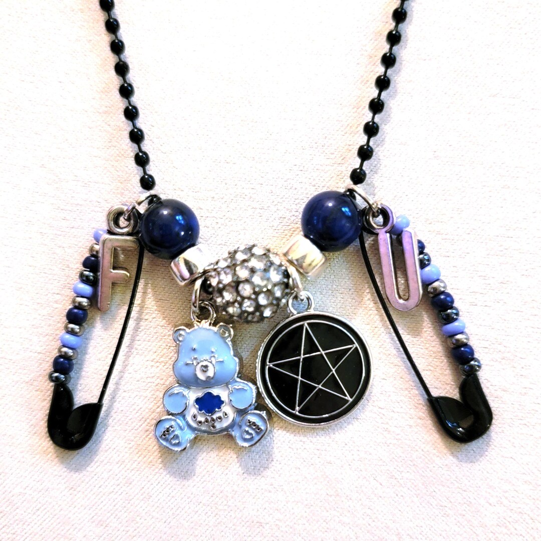 Care Bear/grumpy Bear/fu/friendship Pin Black Ball Chain Charm Necklace ...
