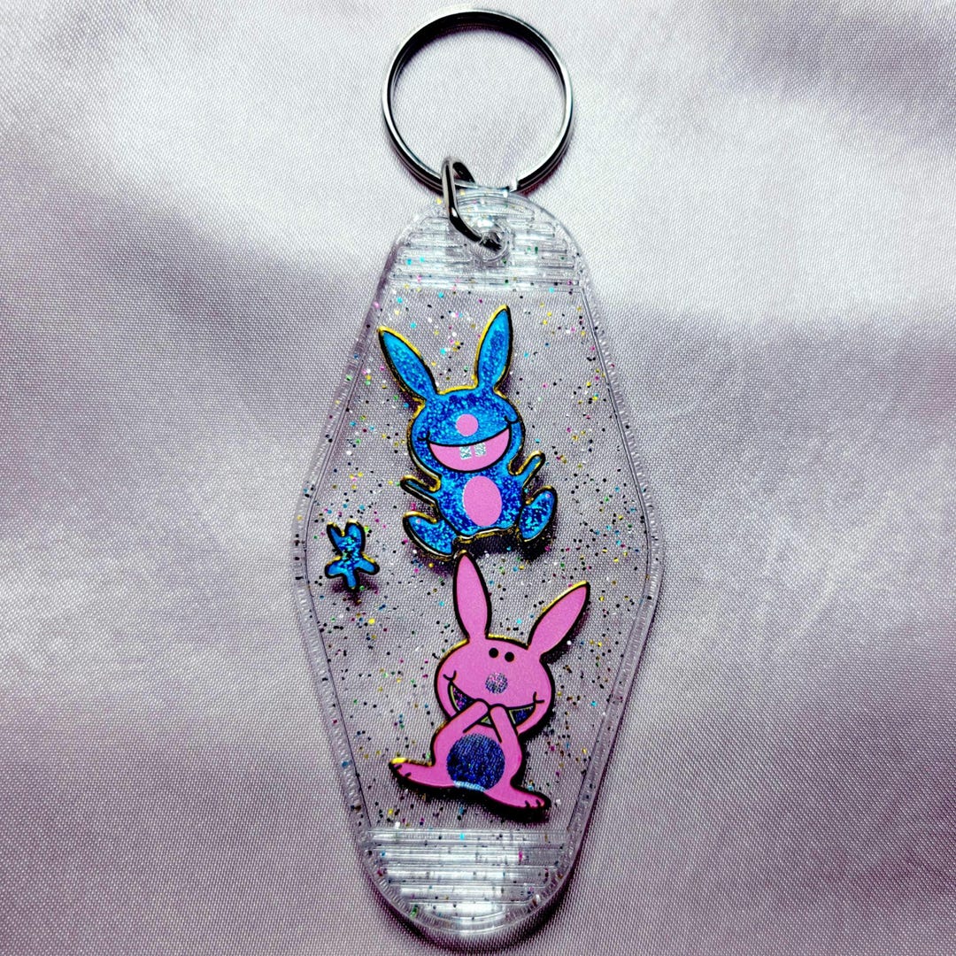 Assortment of 'it's Happy Bunny' Clear Glitter Keychains - Etsy
