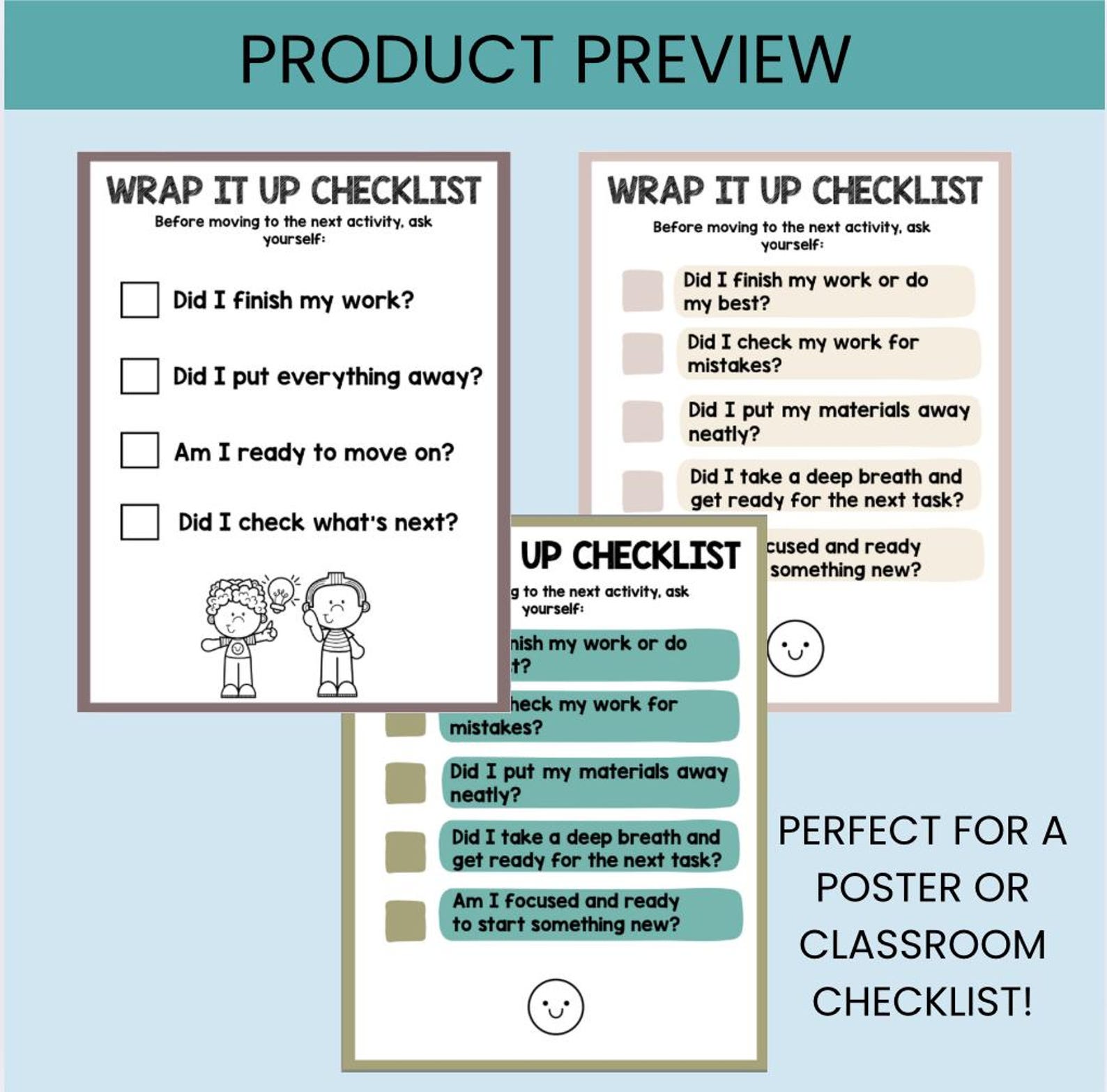 Executive Functioning Wrap-up Checklists Printable | Task Transition ...