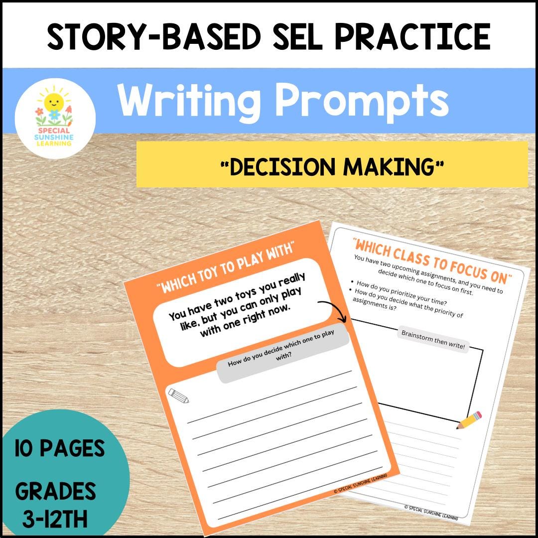Story-based SEL Writing Prompts "decision Making” | Grades 3–12 - Etsy