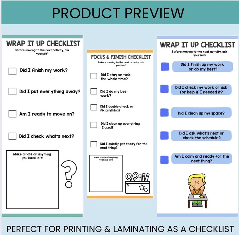 Executive Functioning Wrap-up Checklists Printable | Task Transition ...