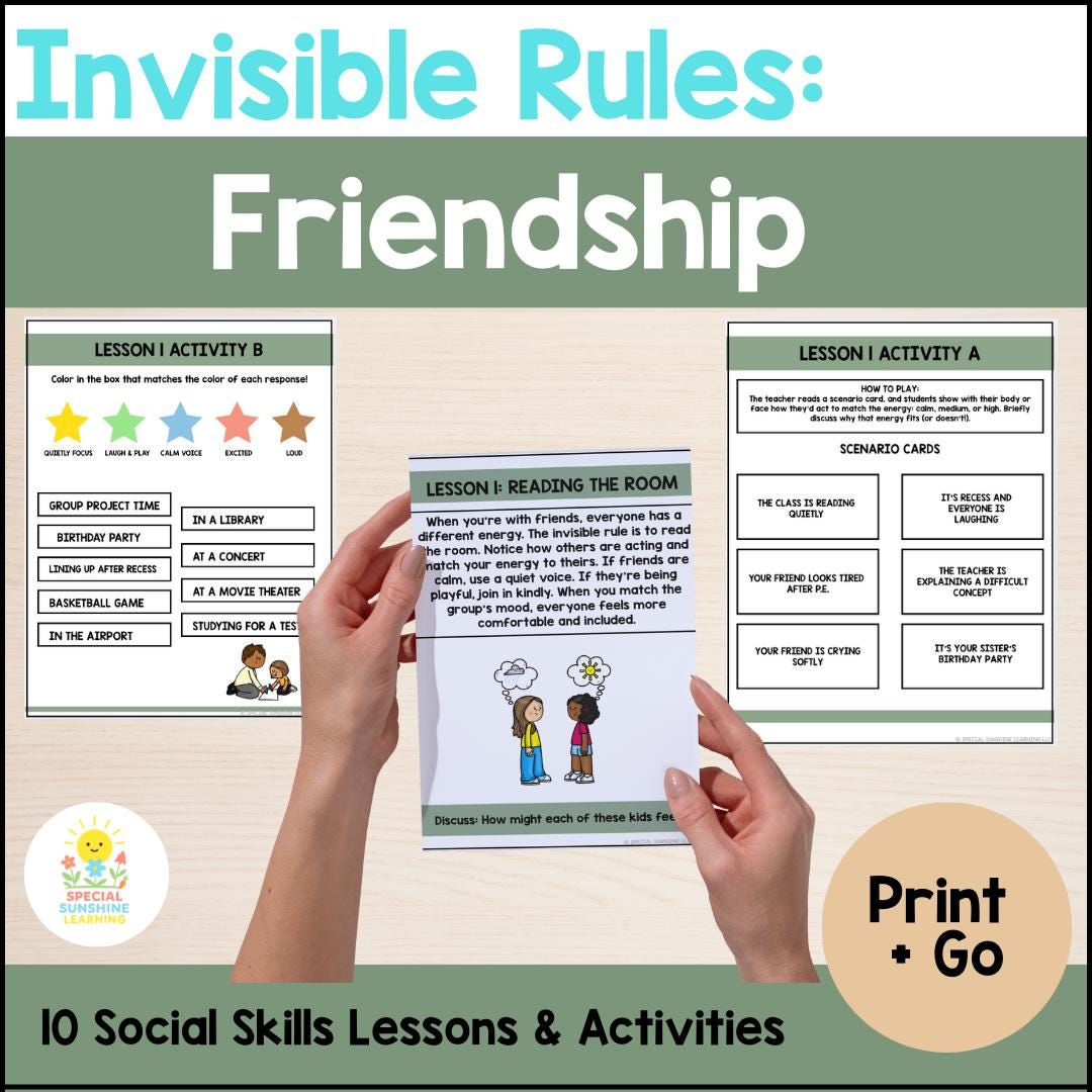 Invisible Rules of Friendship | Social Skills Lessons + Activities - Etsy