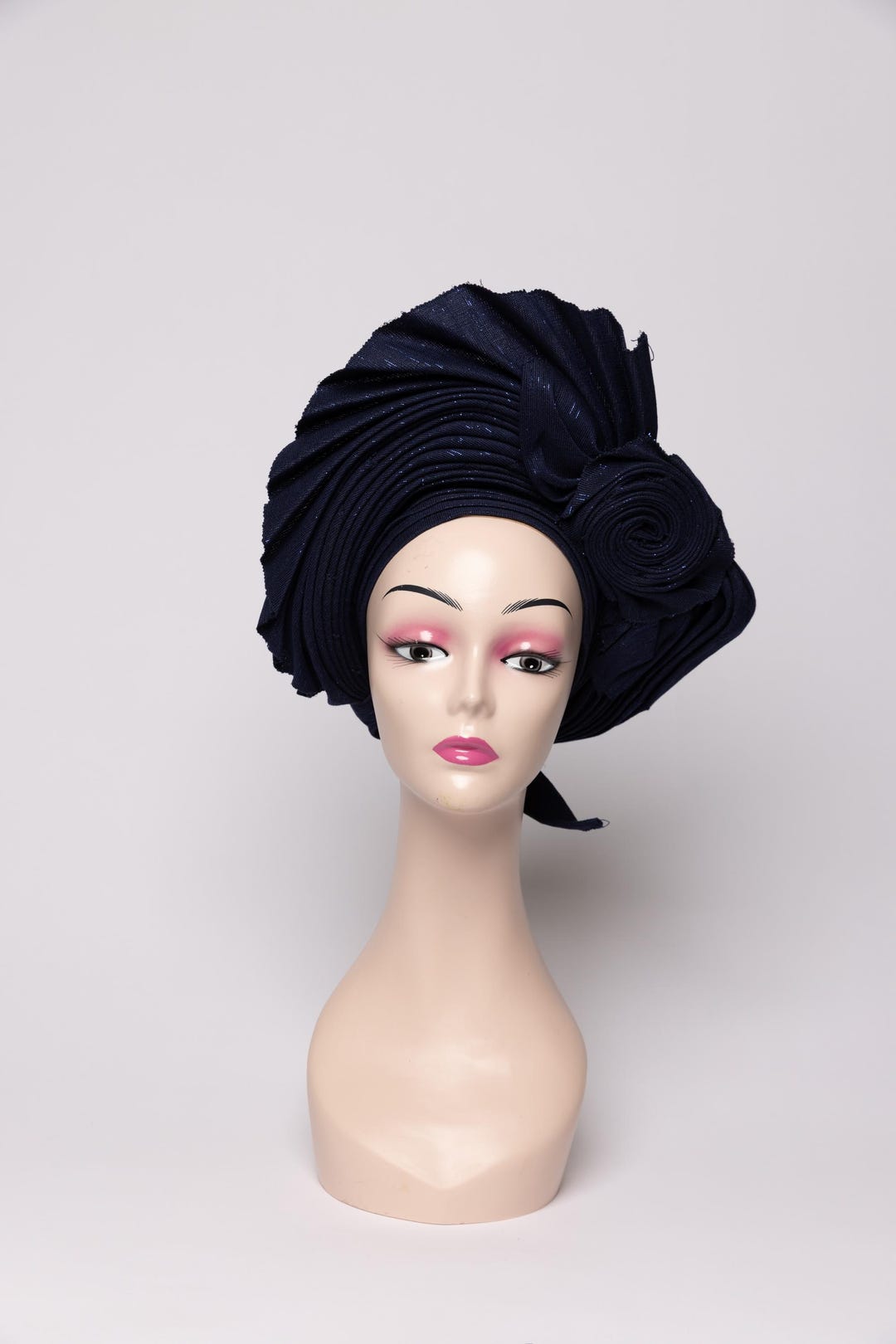 Navy Blue African Auto Gele | Ready-to-wear Gele | Pre-tied Headwrap ...