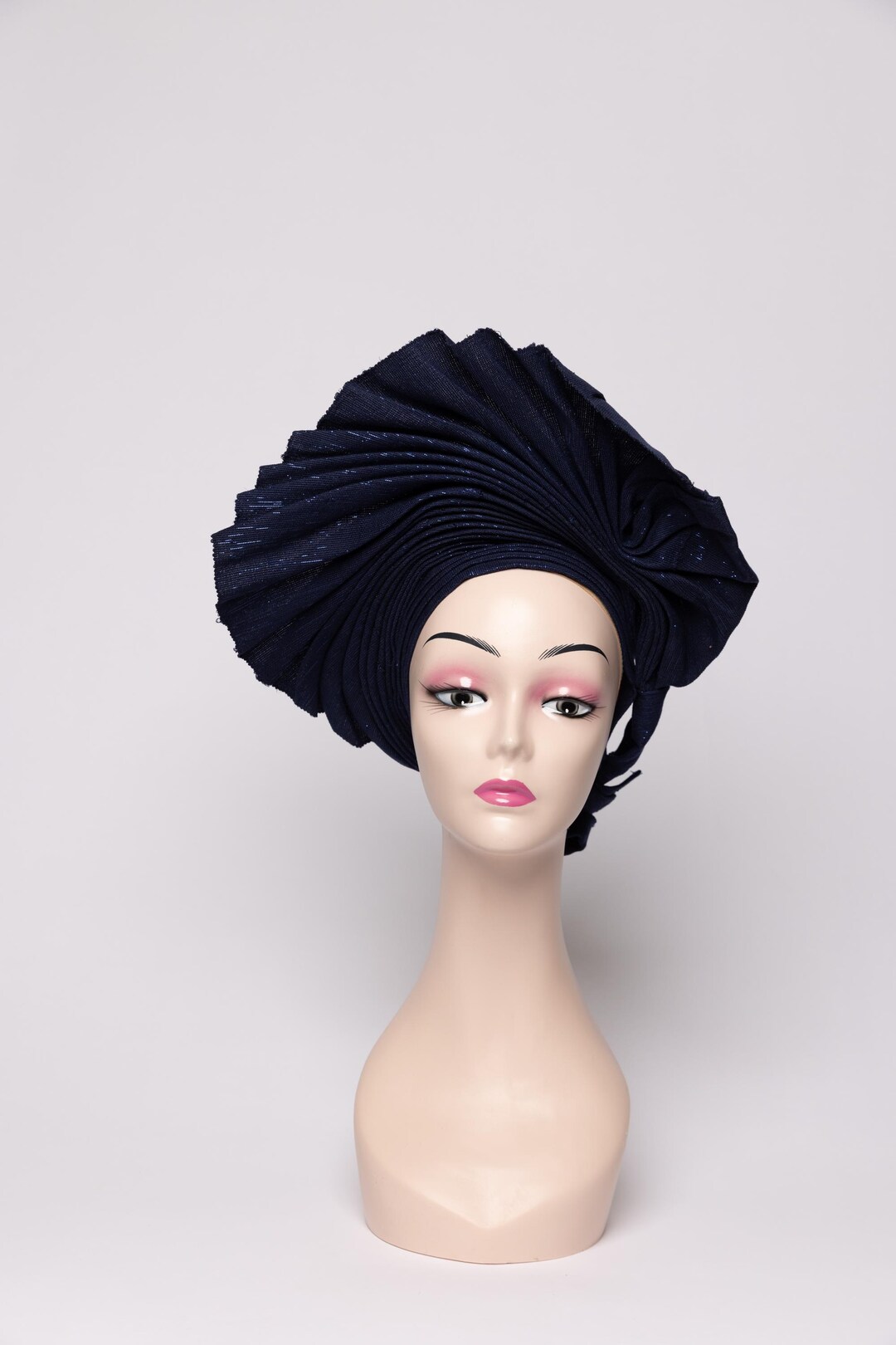 Navy Blue African Auto Gele | Ready-to-wear Gele | Pre-tied Headwrap ...