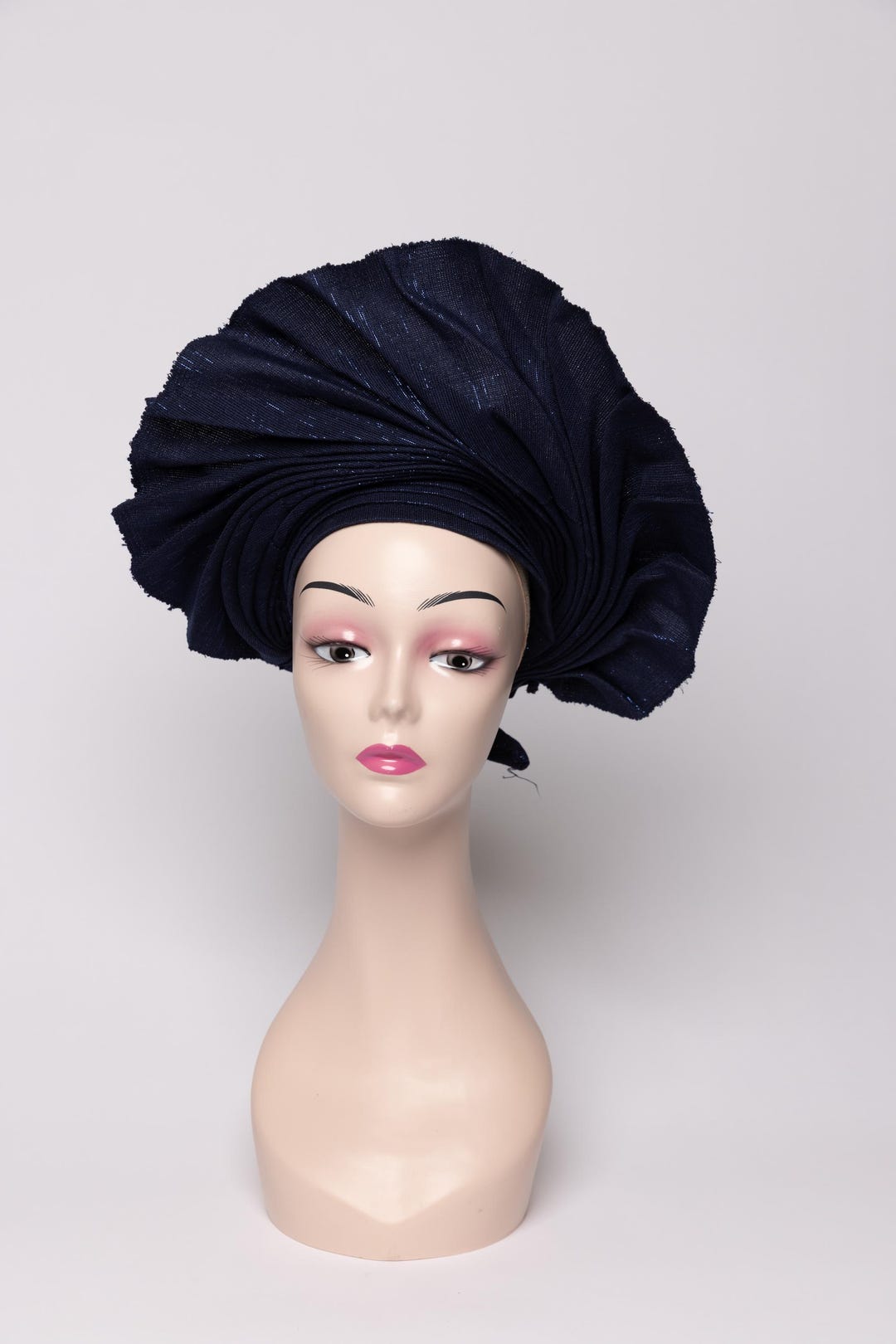African Auto Gele - Navy Blue | Ready-to-wear Gele | Pre-tied Headwrap ...