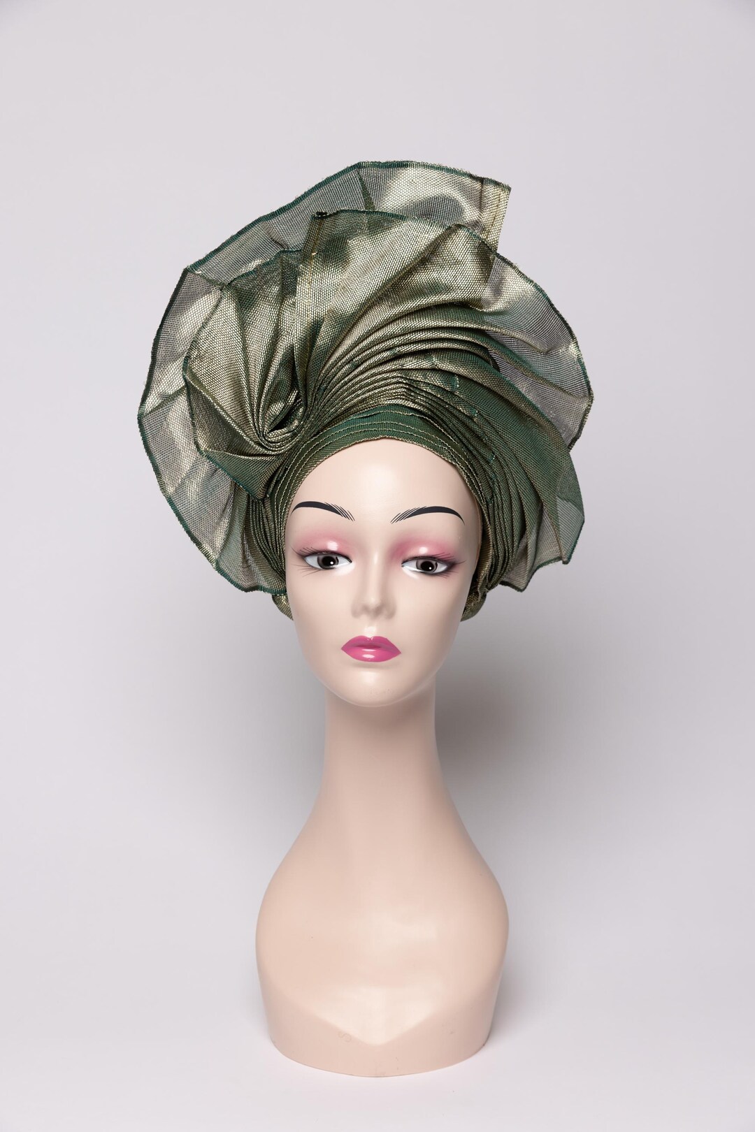 Golden Green African Auto Gele | Ready-to-wear Gele | Pre-tied Headwrap ...