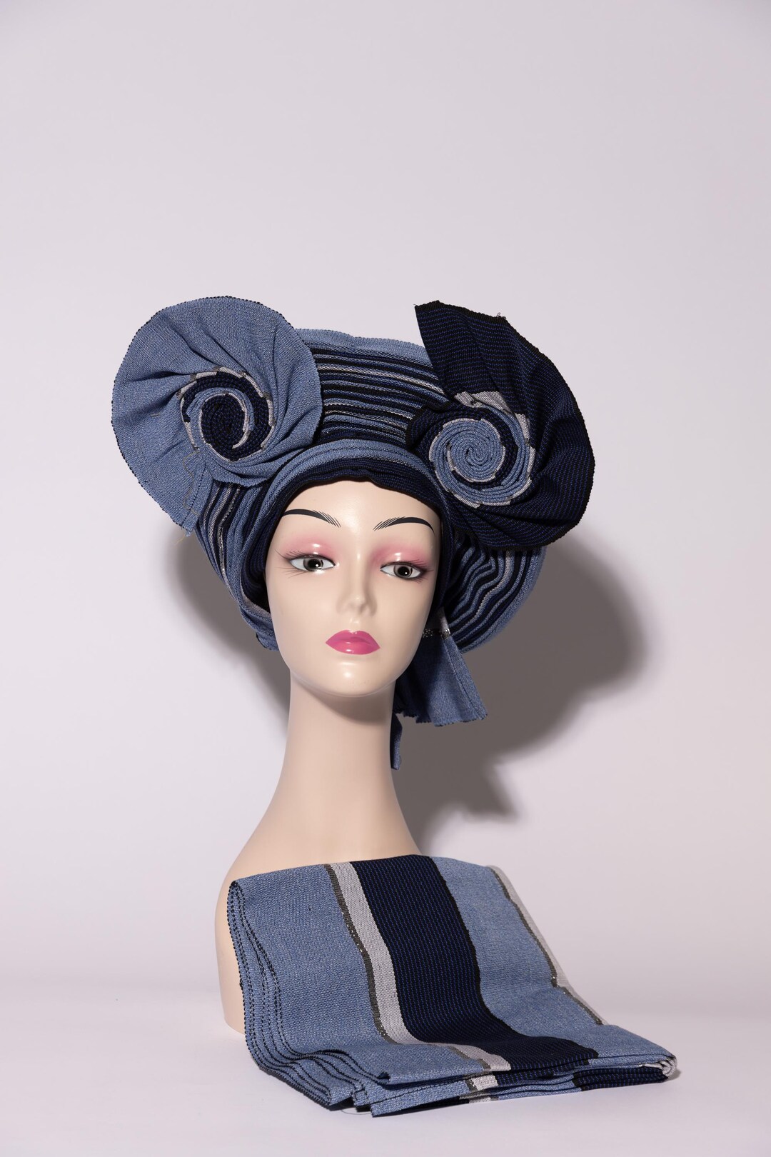 Blue African Auto Gele | Ready-to-wear Gele | Pre-tied Headwrap ...