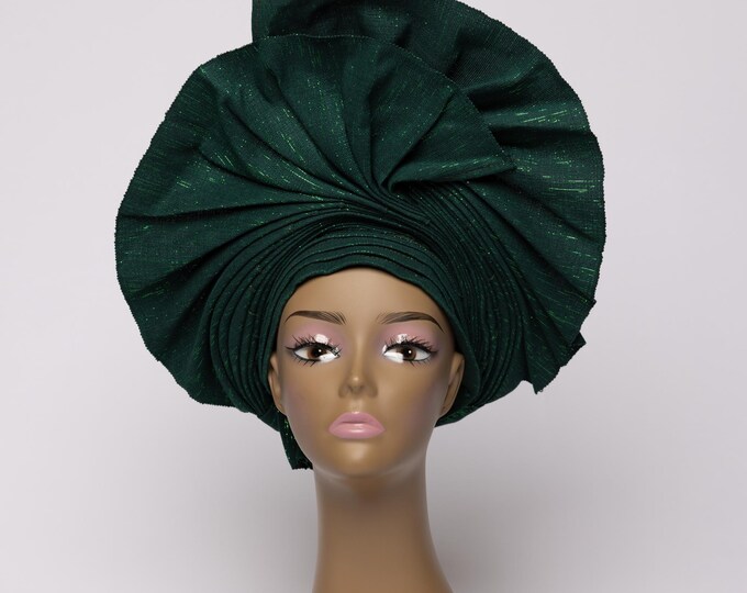 African Auto Gele - Green | Ready-to-wear Gele | Pre-tied Headwrap ...
