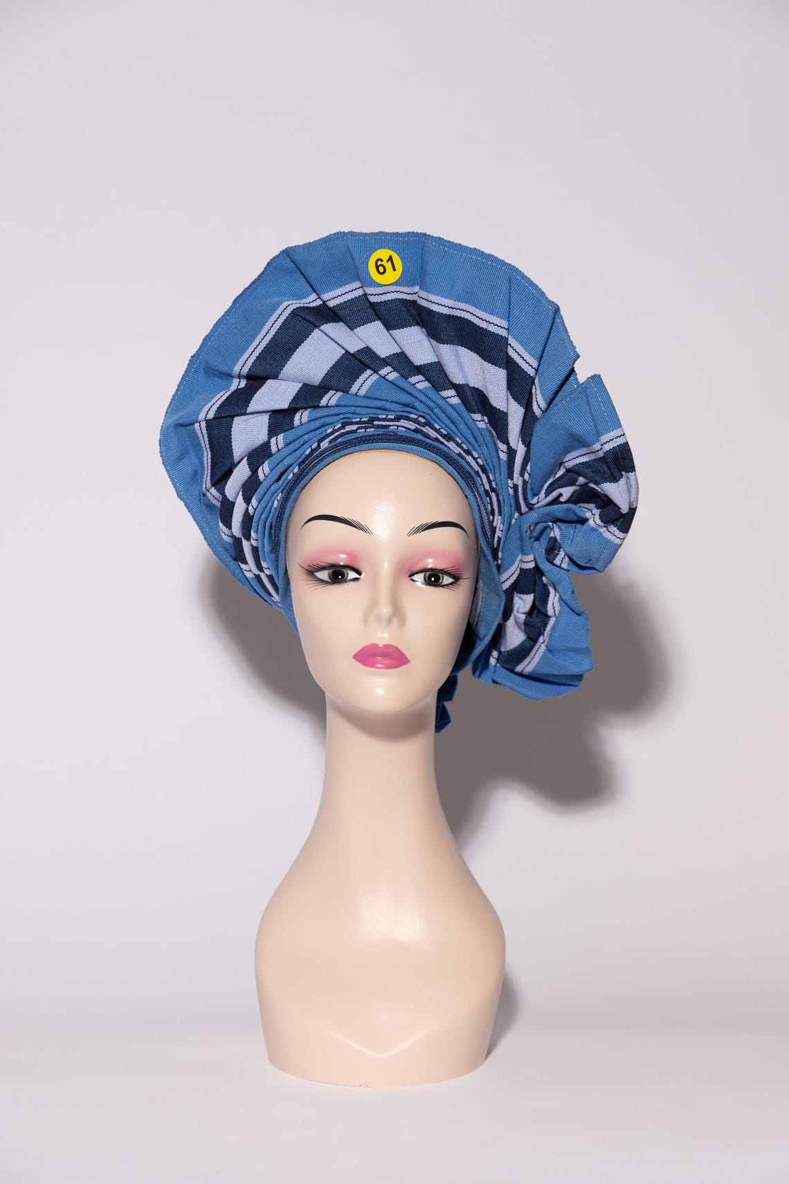 Light Blue African Auto Gele - | Ready-to-wear Gele | Pre-tied Headwrap ...