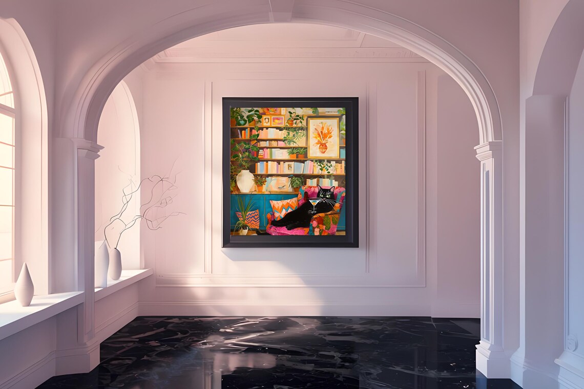 Funny Cat Wall Art, Martini Cat Wall Art, Maximalist Funny Cat, Funny ...